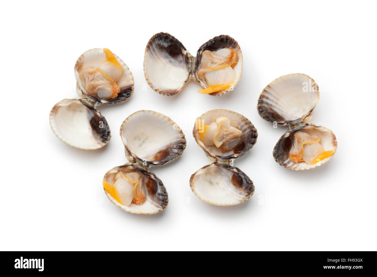 Fresh cooked cockles in the shell on white background Stock Photo - Alamy