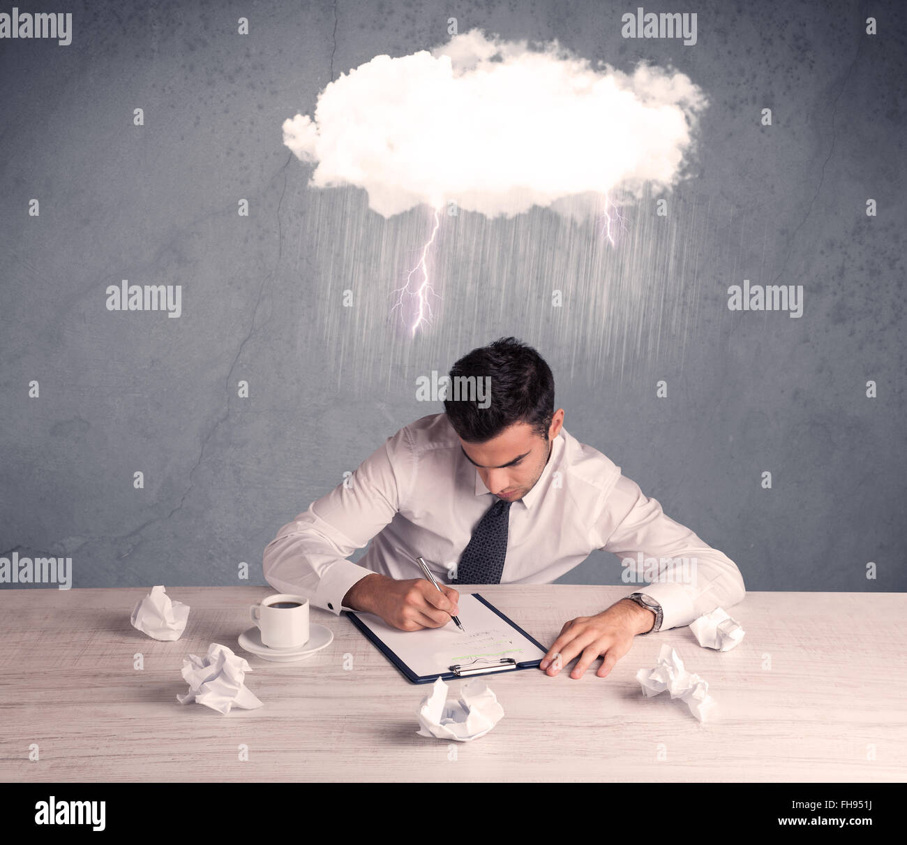 Stressed out businessman at office desk Stock Photo - Alamy