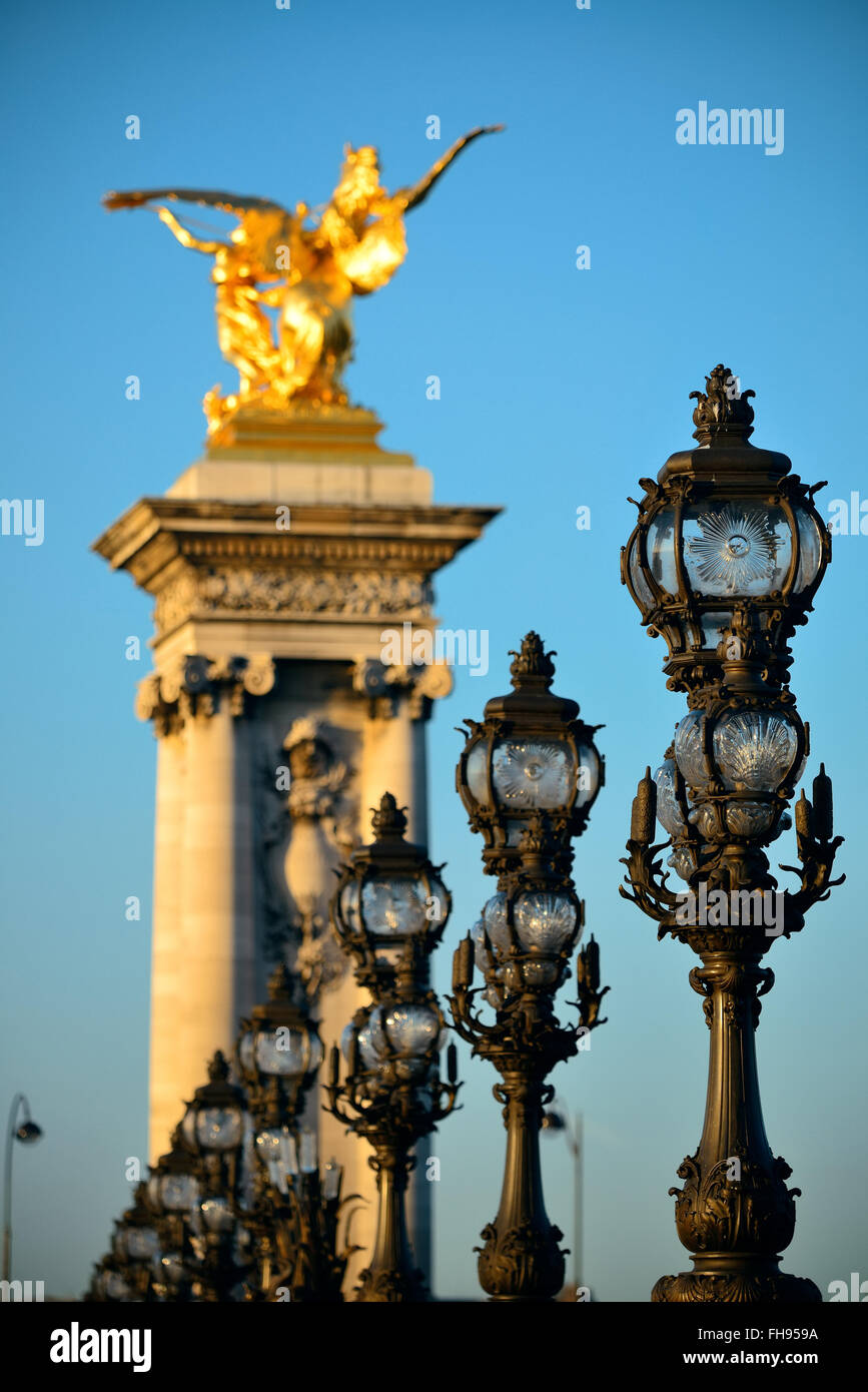 Vintage lamp post on Alexandre III bridge in Paris, France Stock Photo ...