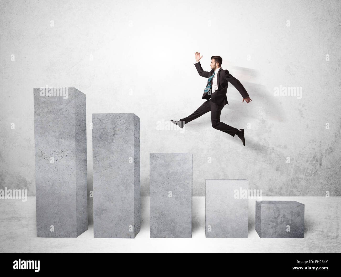 Successful business man jumping over charts on background Stock Photo ...
