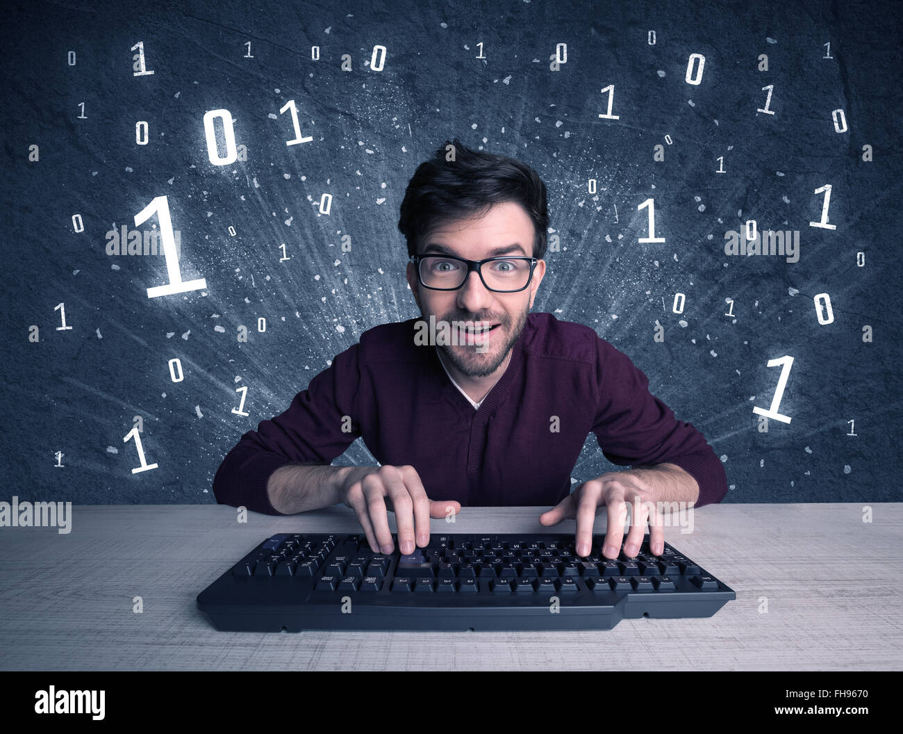 Online intruder geek guy hacking codes Stock Photo - Alamy