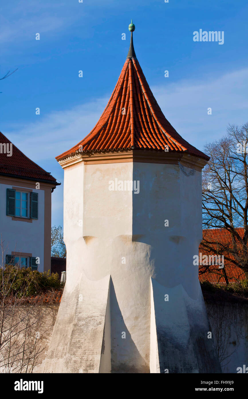 Munich, Germany - medieval tower of Blutemburg castle surrounding wall ...