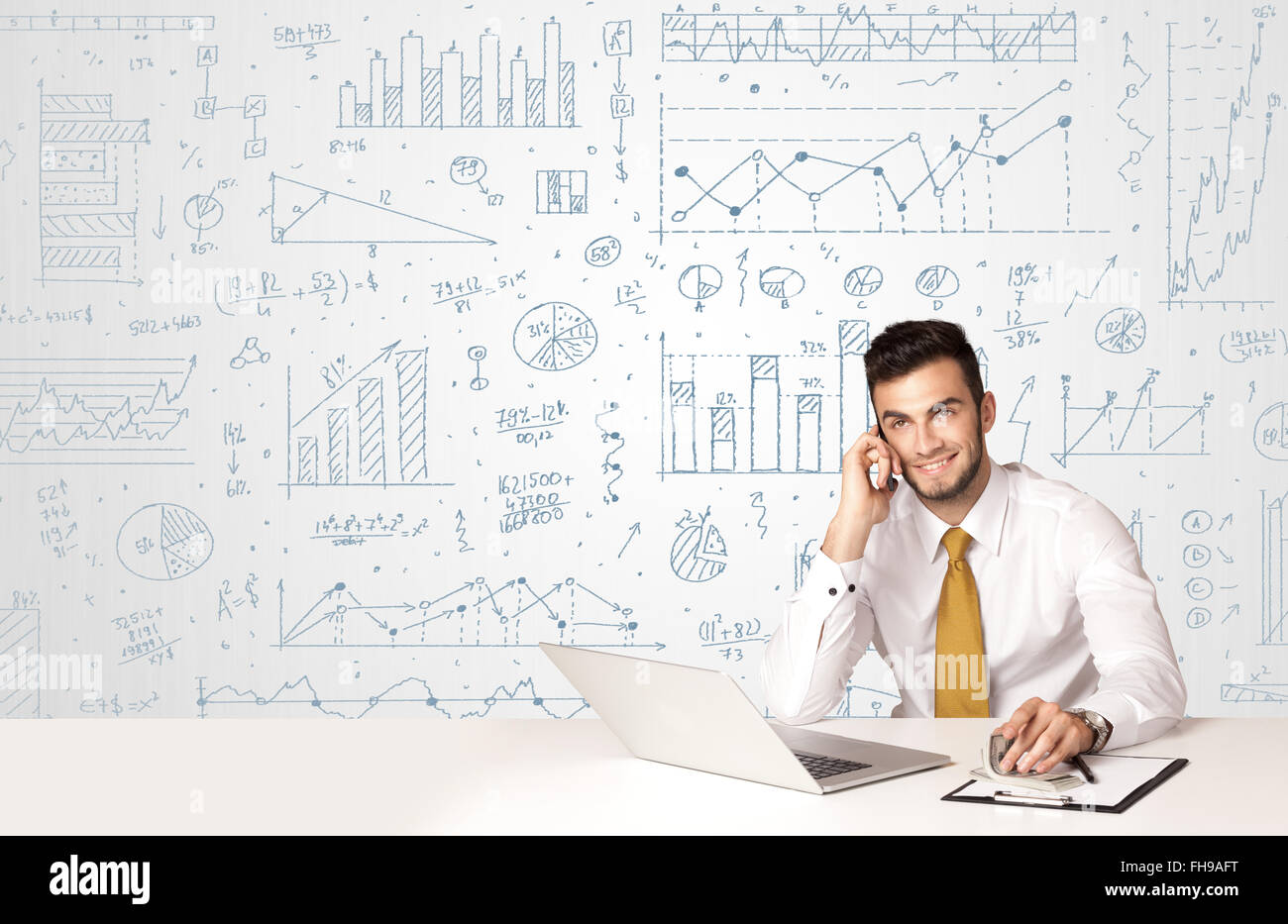 Businessman with diagram background Stock Photo - Alamy