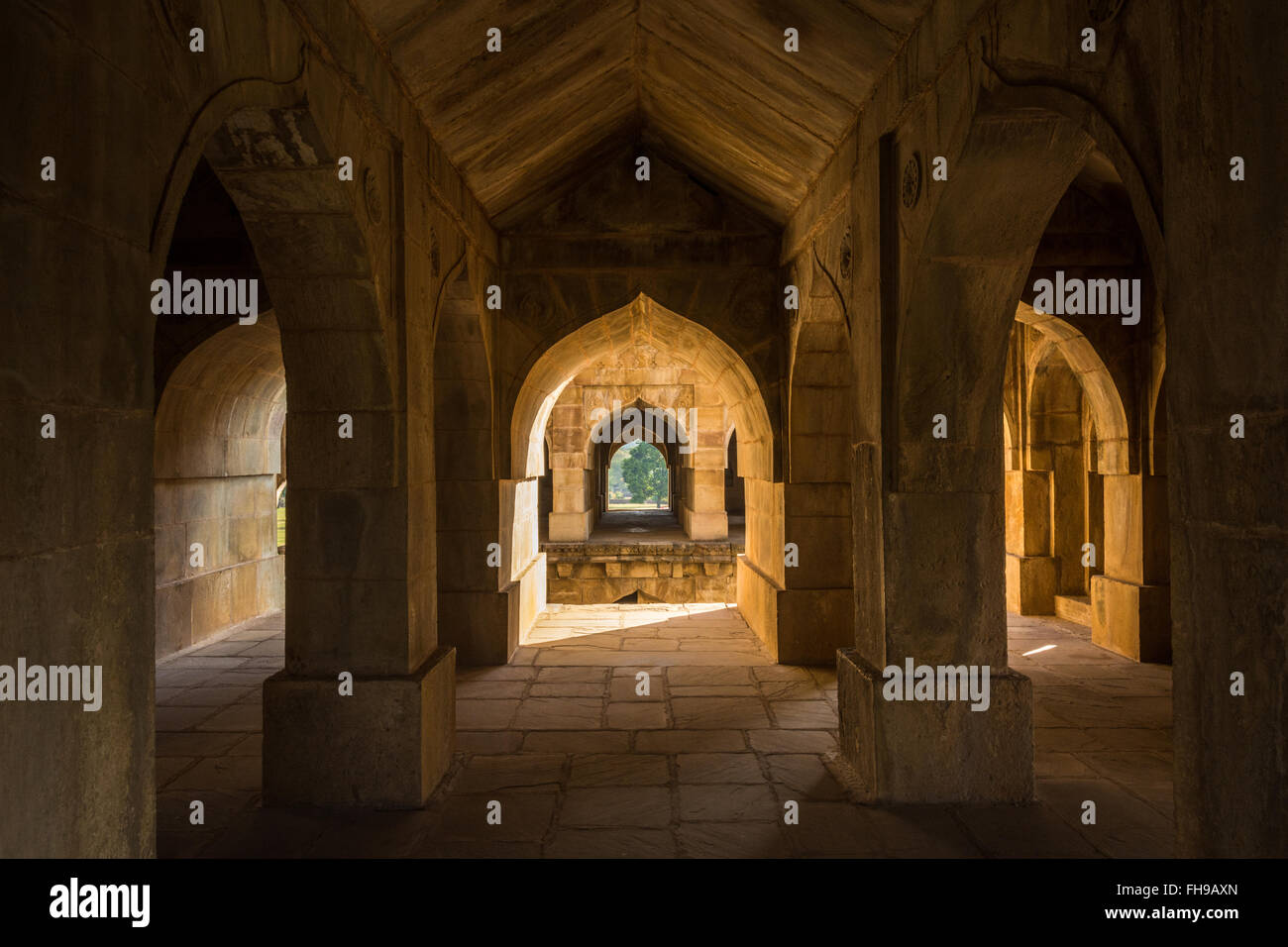 Arab arches in the interior of Koshak Mahal, Chanderi, India Stock ...