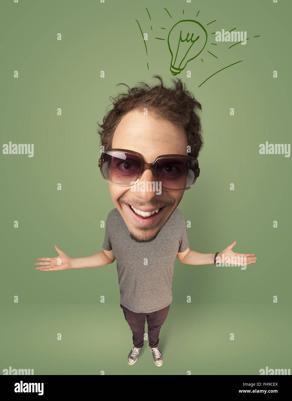 Big head person with idea bulb Stock Photo - Alamy