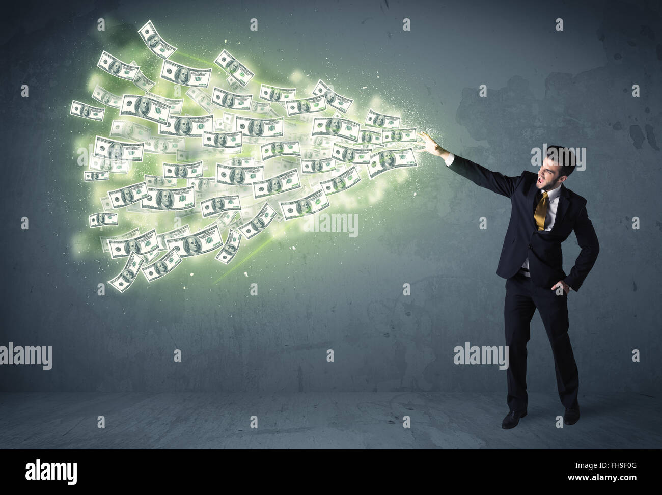 Business person throwing a lot of dollar bills concept Stock Photo - Alamy