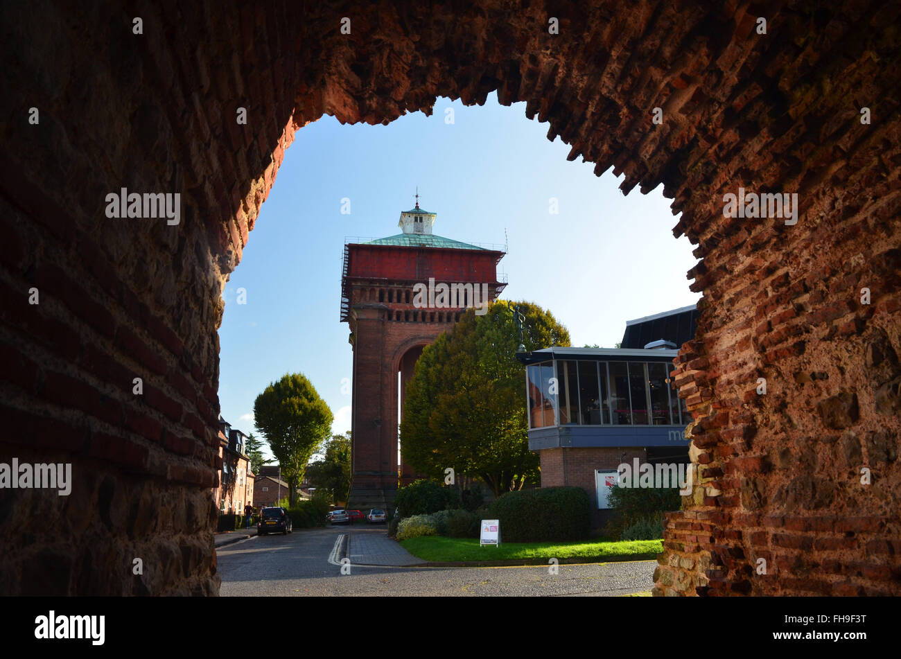 Colchester jumbo water tower through balkerne gate arch Stock Photo - Alamy