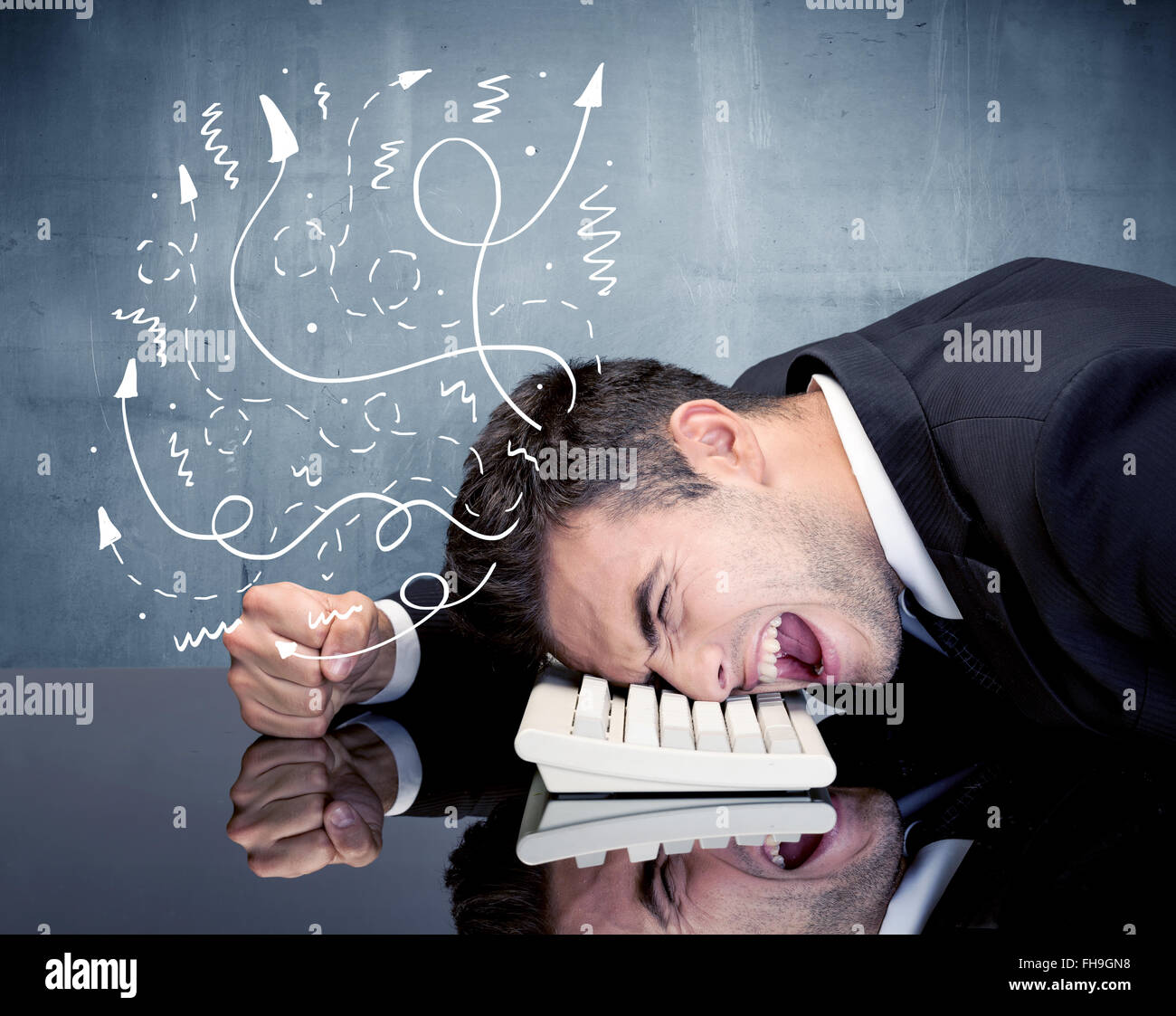Business person with frustrated thoughts Stock Photo - Alamy