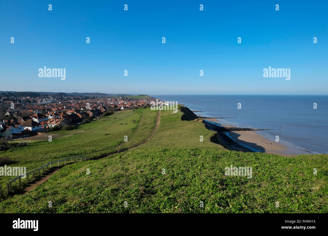 view from beeston hill towards sheringham town, north norfolk, england ...