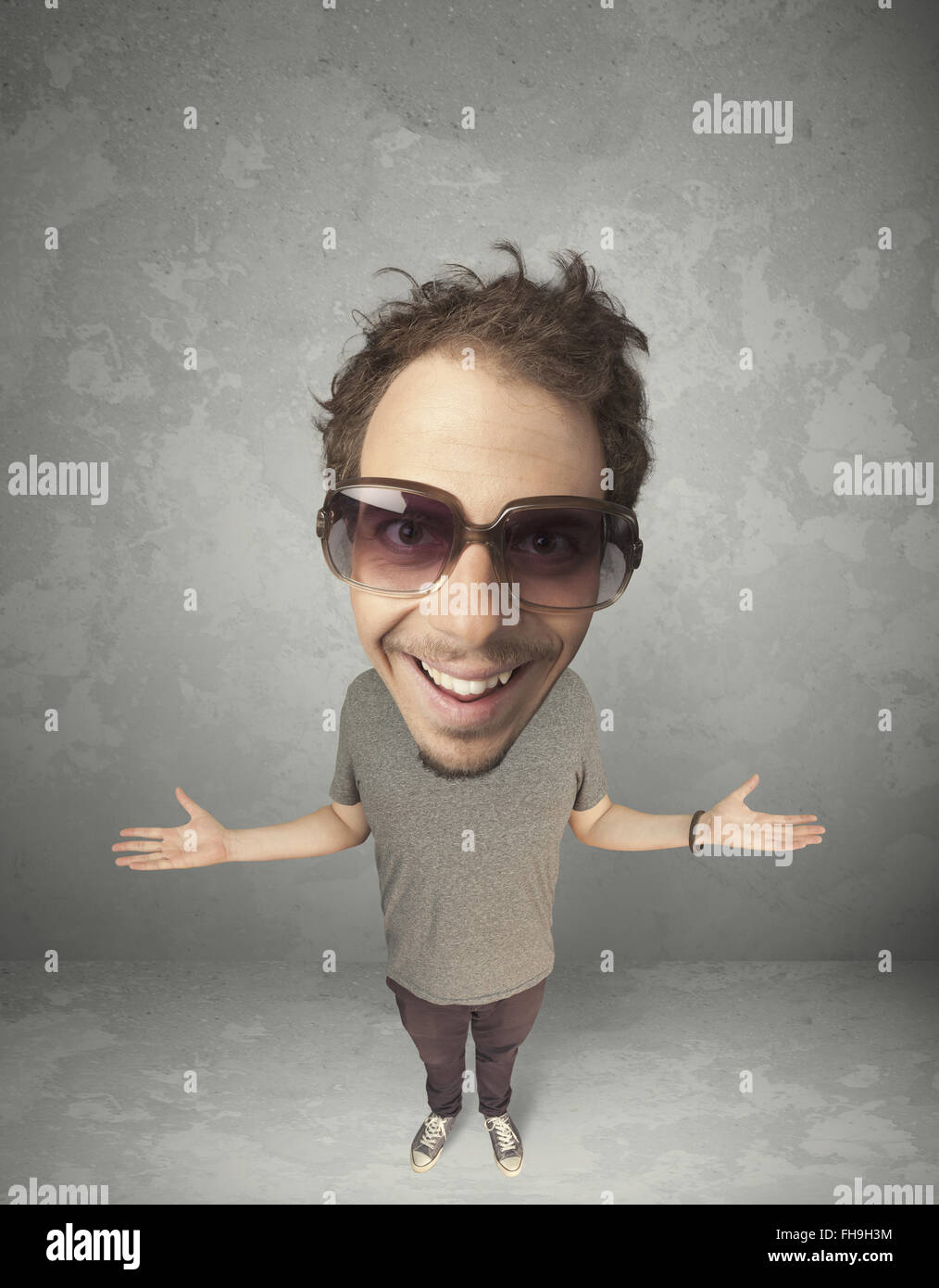 Funny person with big head Stock Photo - Alamy