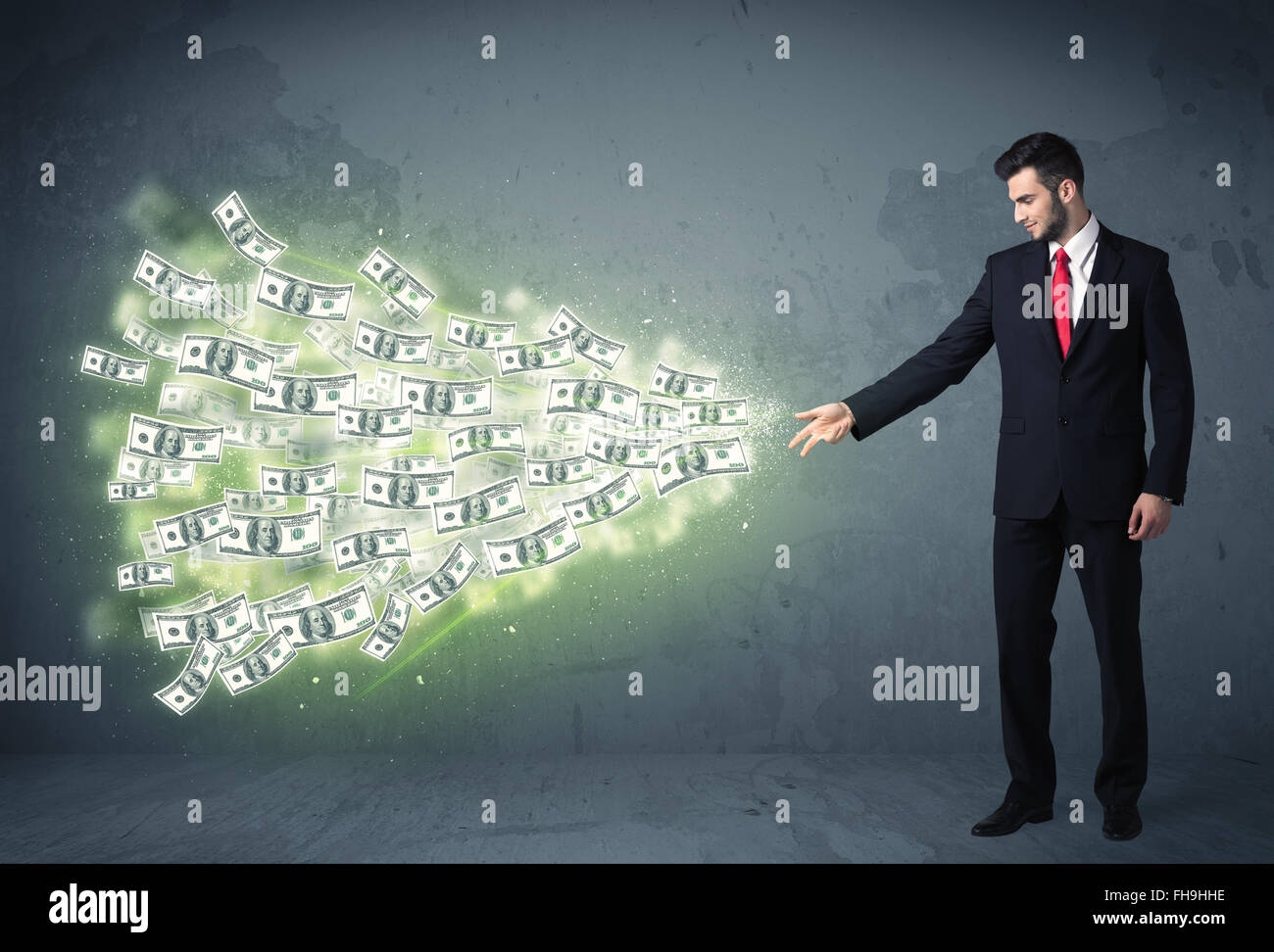 Business person throwing a lot of dollar bills concept Stock Photo - Alamy
