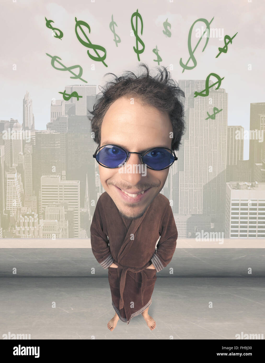 Big head person with idea dollar marks Stock Photo - Alamy