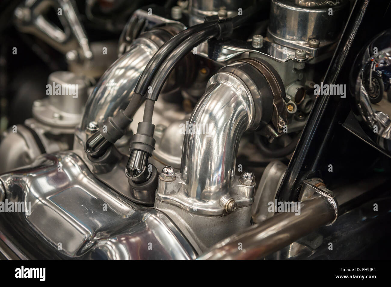 Close up of a chrome motorcycle engine Stock Photo - Alamy