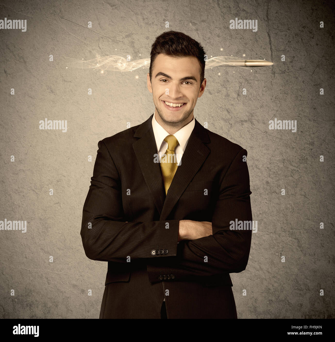 Fast creative sales guy with smoking bullet Stock Photo - Alamy