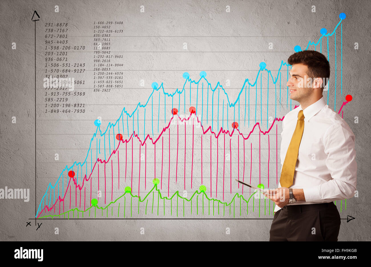 Colorful chart with numbers and businessman Stock Photo - Alamy