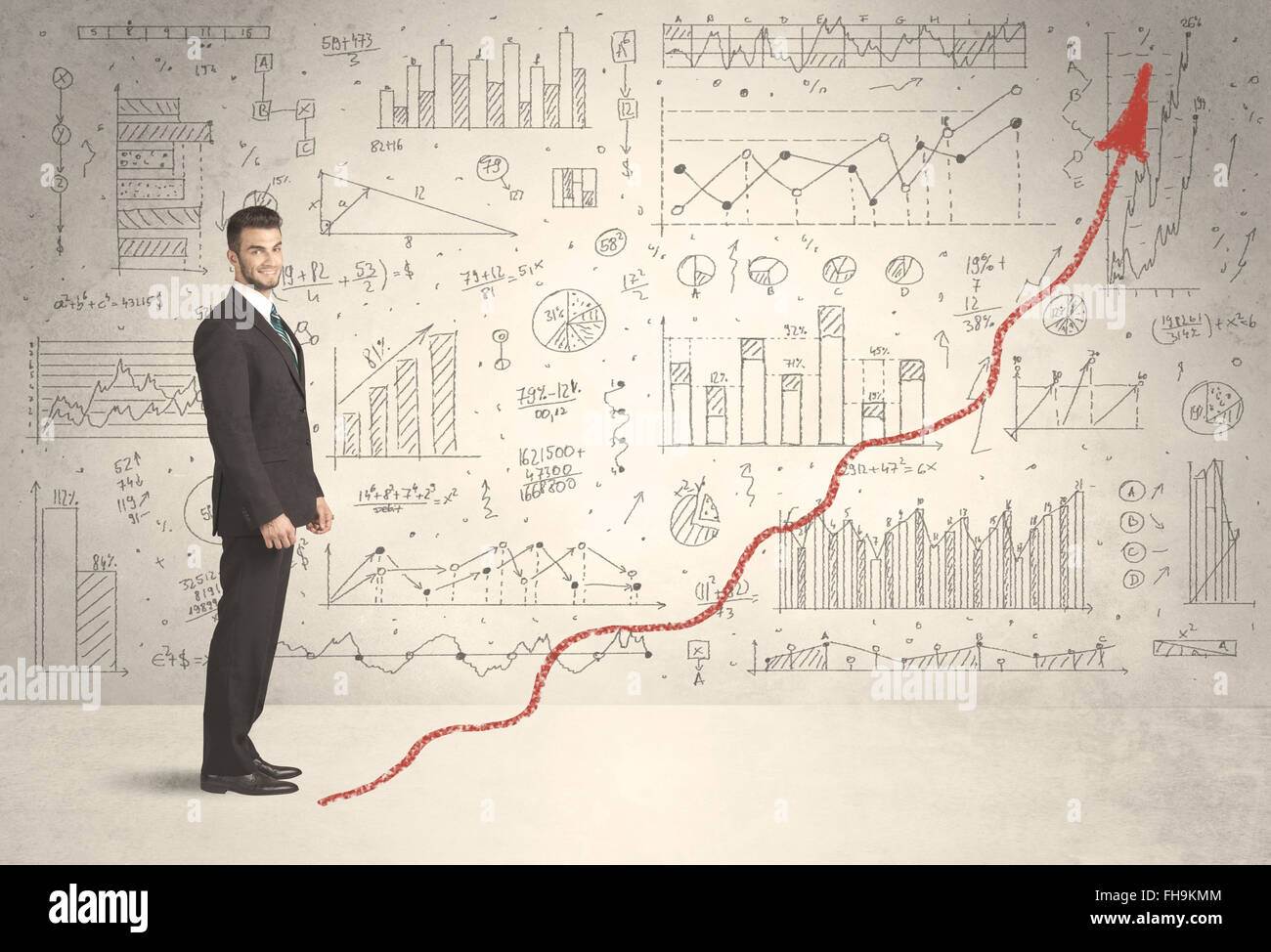 Business man climbing on red graph arrow concept Stock Photo - Alamy
