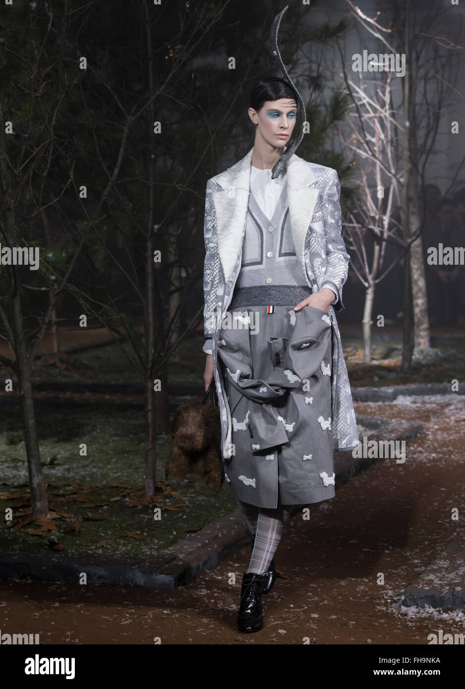 New York City, USA - February 15, 2016: Sarah Abney walks the runway at ...