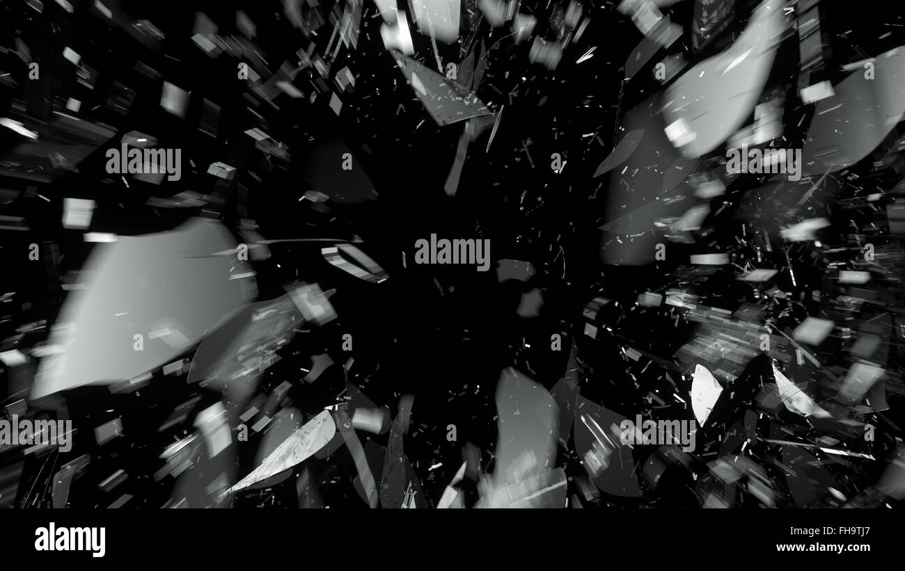 Destructed or Shattered glass with motion blur on black. Large ...