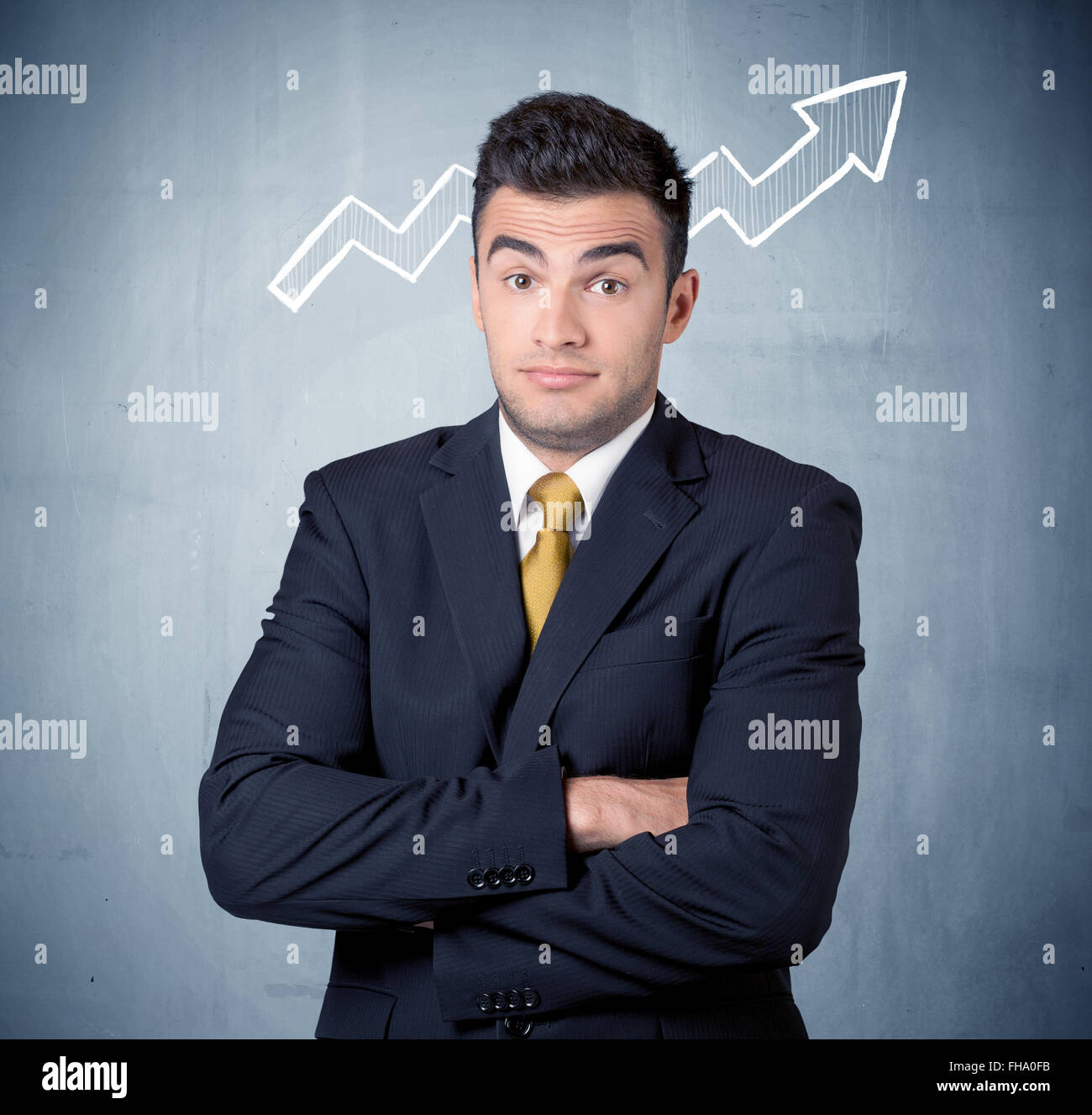 Smiling business guy with graph arrow Stock Photo - Alamy