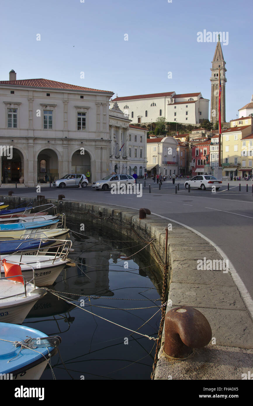 Port of Piran, Old Town and Cathedral of St George, Slovenia Stock ...