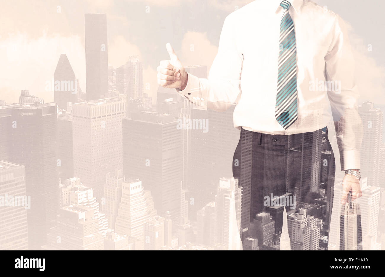 Handsome business man with overlay cityscape Stock Photo - Alamy