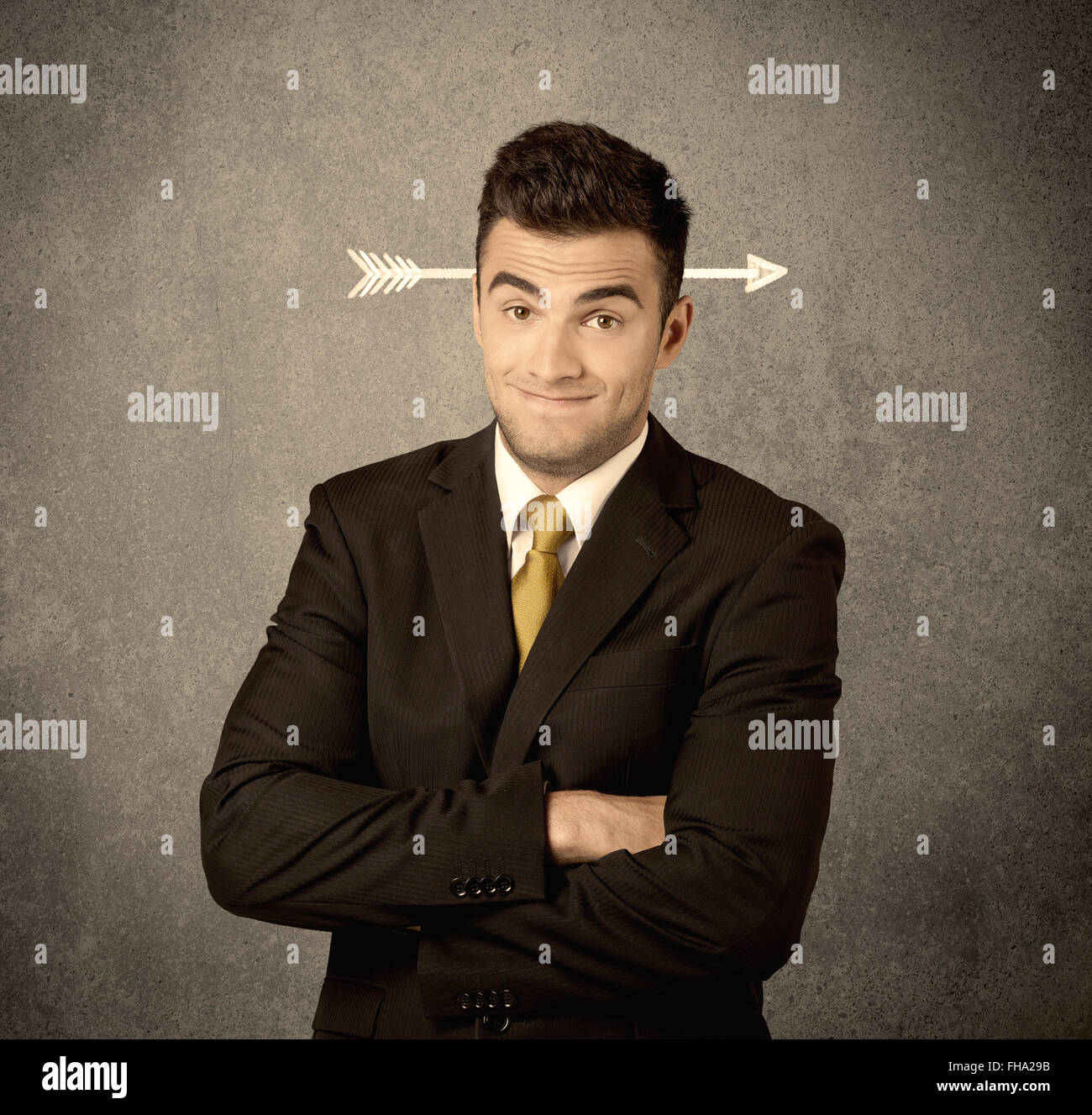 Young sales guy with arrow in the head Stock Photo - Alamy