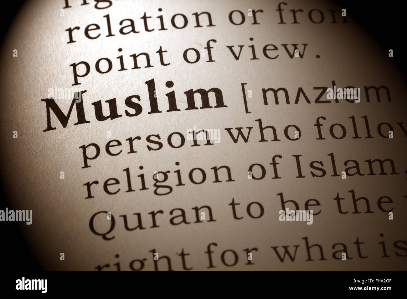 Fake Dictionary, Dictionary definition of the word Muslim Stock Photo ...