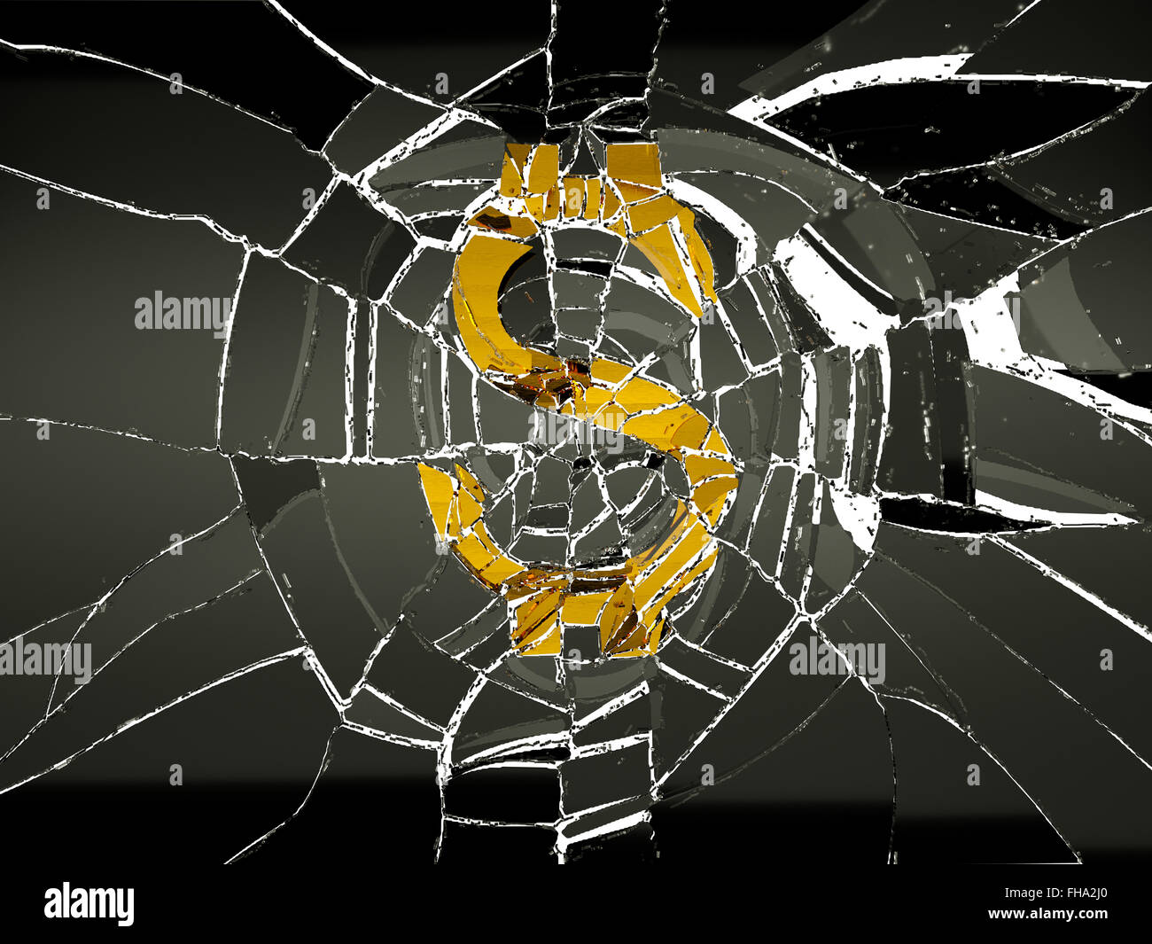Broken US dollar symbol and shattered glass. Decline and recession ...
