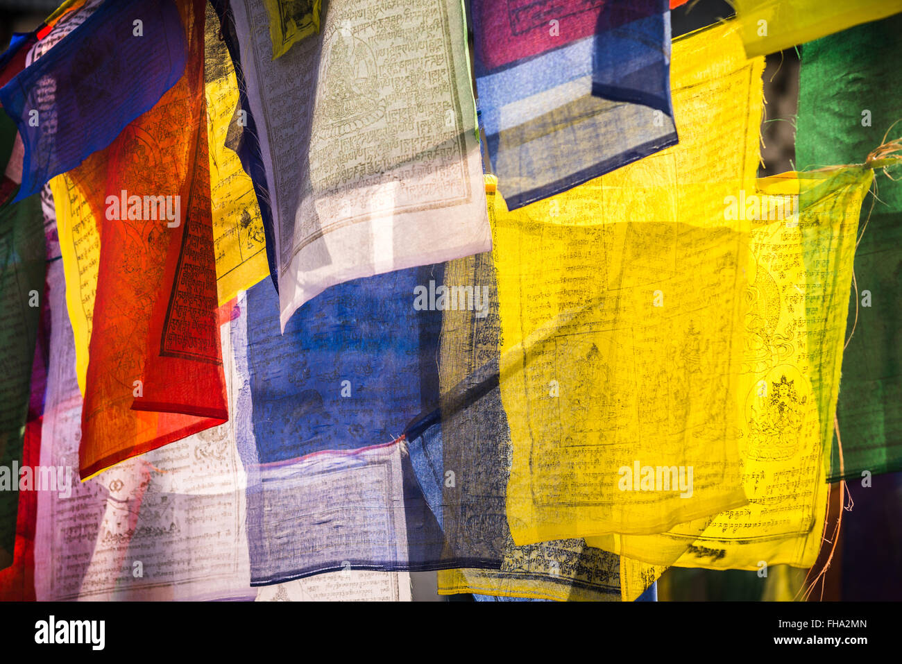 Colorful Prayer flags as symbol of buddhism. religion in Asia Stock ...
