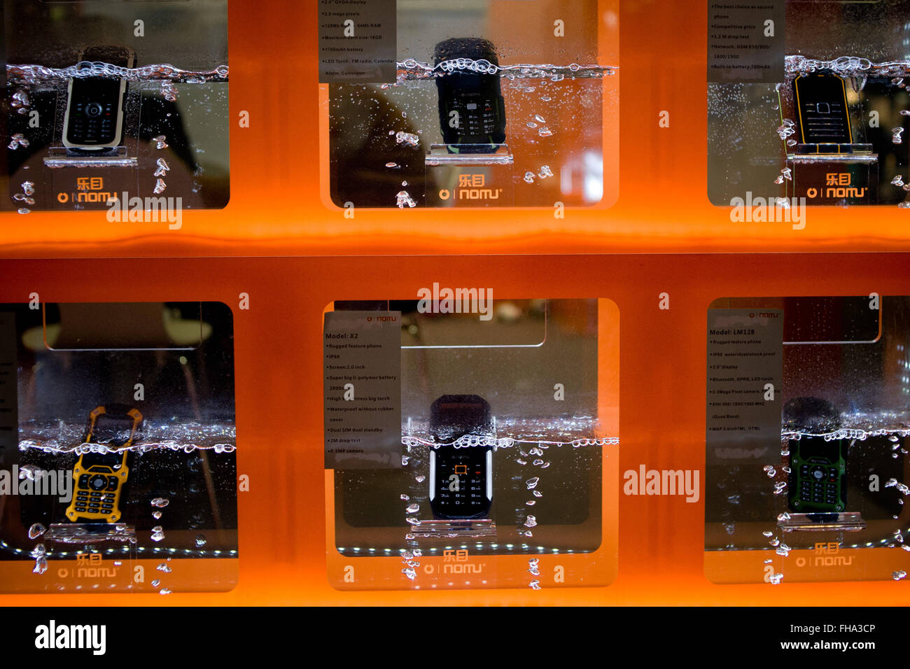 Barcelona, Spain. 24th February, 2016. Submersible water phones are ...