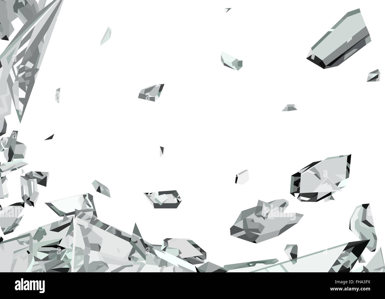 Sharp pieces of smashed glass isolated on white Stock Photo - Alamy