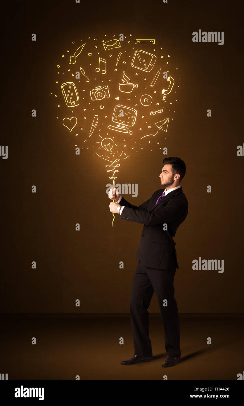Businessman with a social media balloon Stock Photo - Alamy
