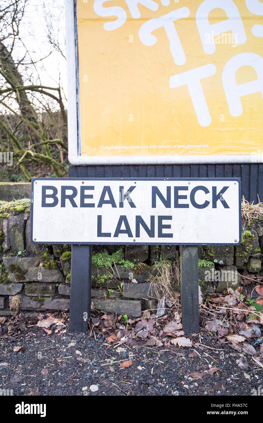 Break Neck Lane road sign Stock Photo - Alamy