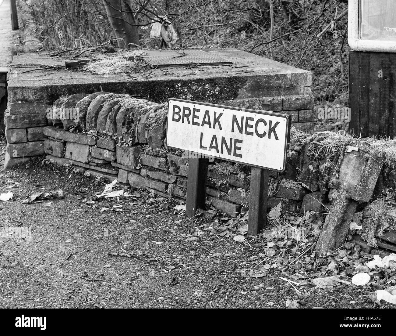 Break Neck Lane road sign Stock Photo - Alamy