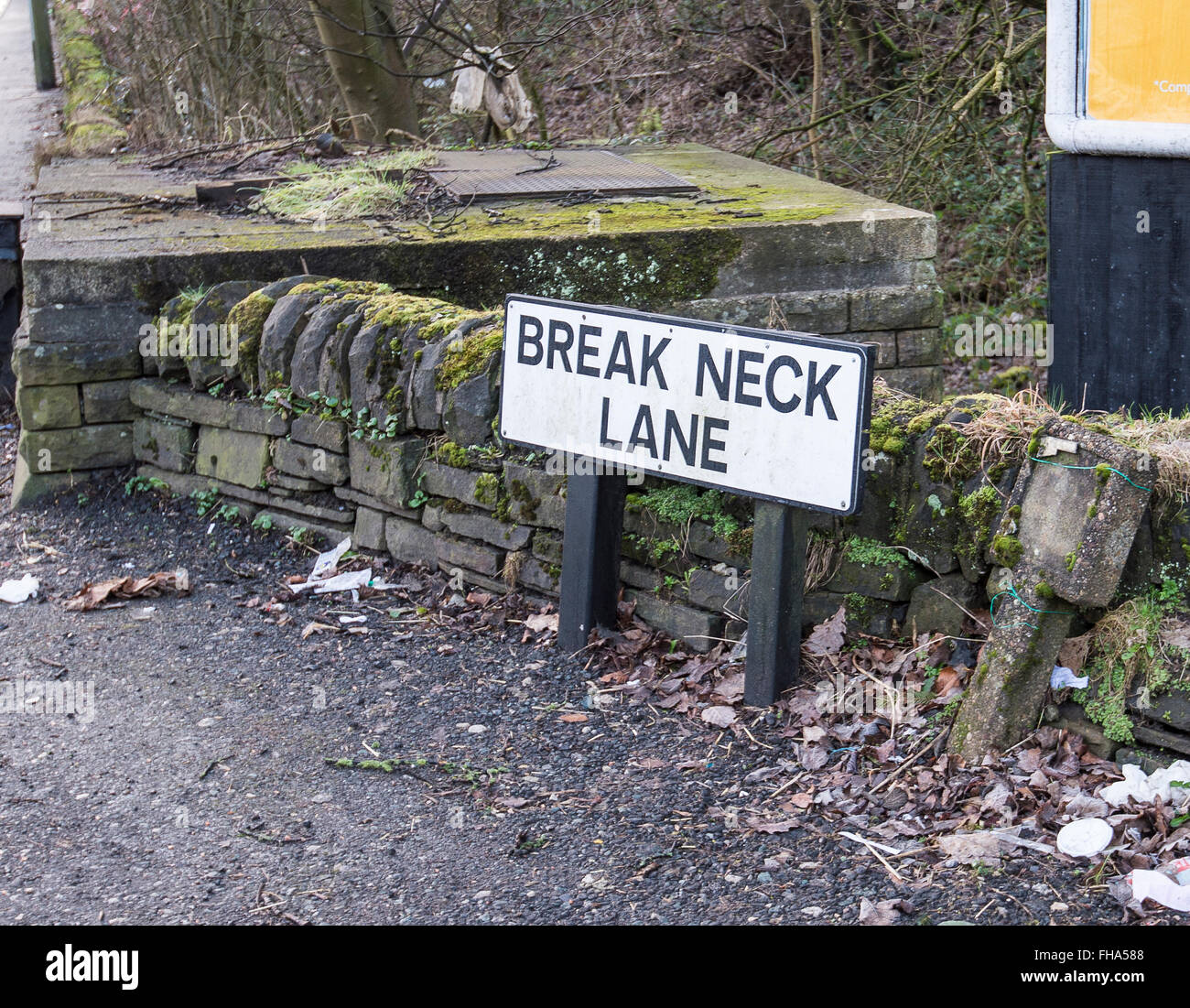 Break Neck Lane road sign Stock Photo - Alamy
