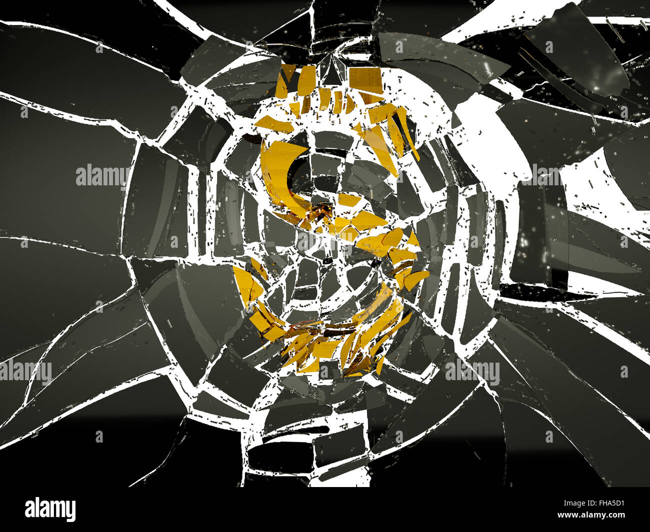 Broken US dollar symbol and shattered glass on white. Decline and ...