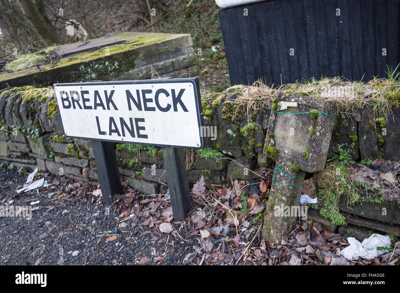 Break Neck Lane road sign Stock Photo - Alamy