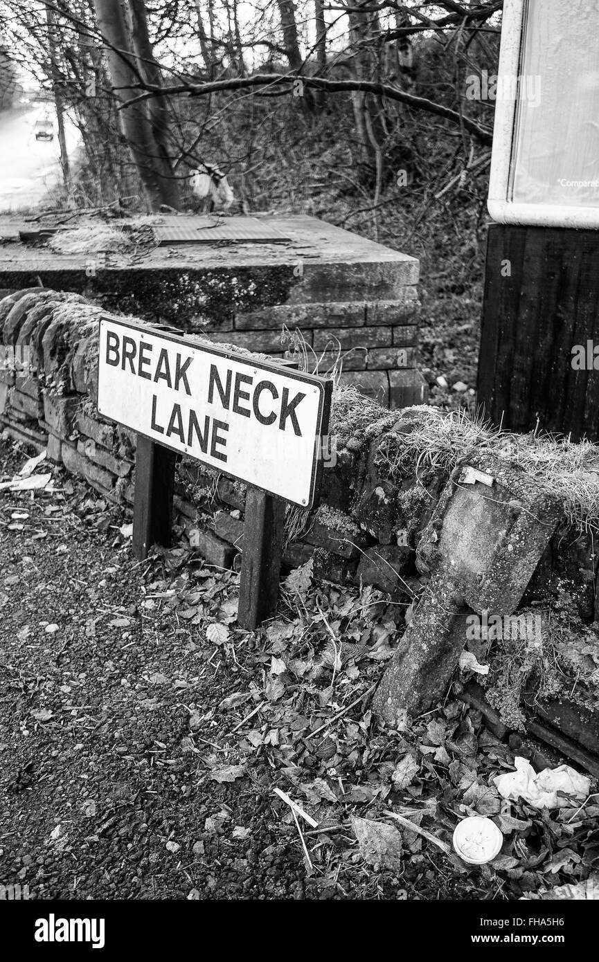 Break Neck Lane road sign Stock Photo - Alamy
