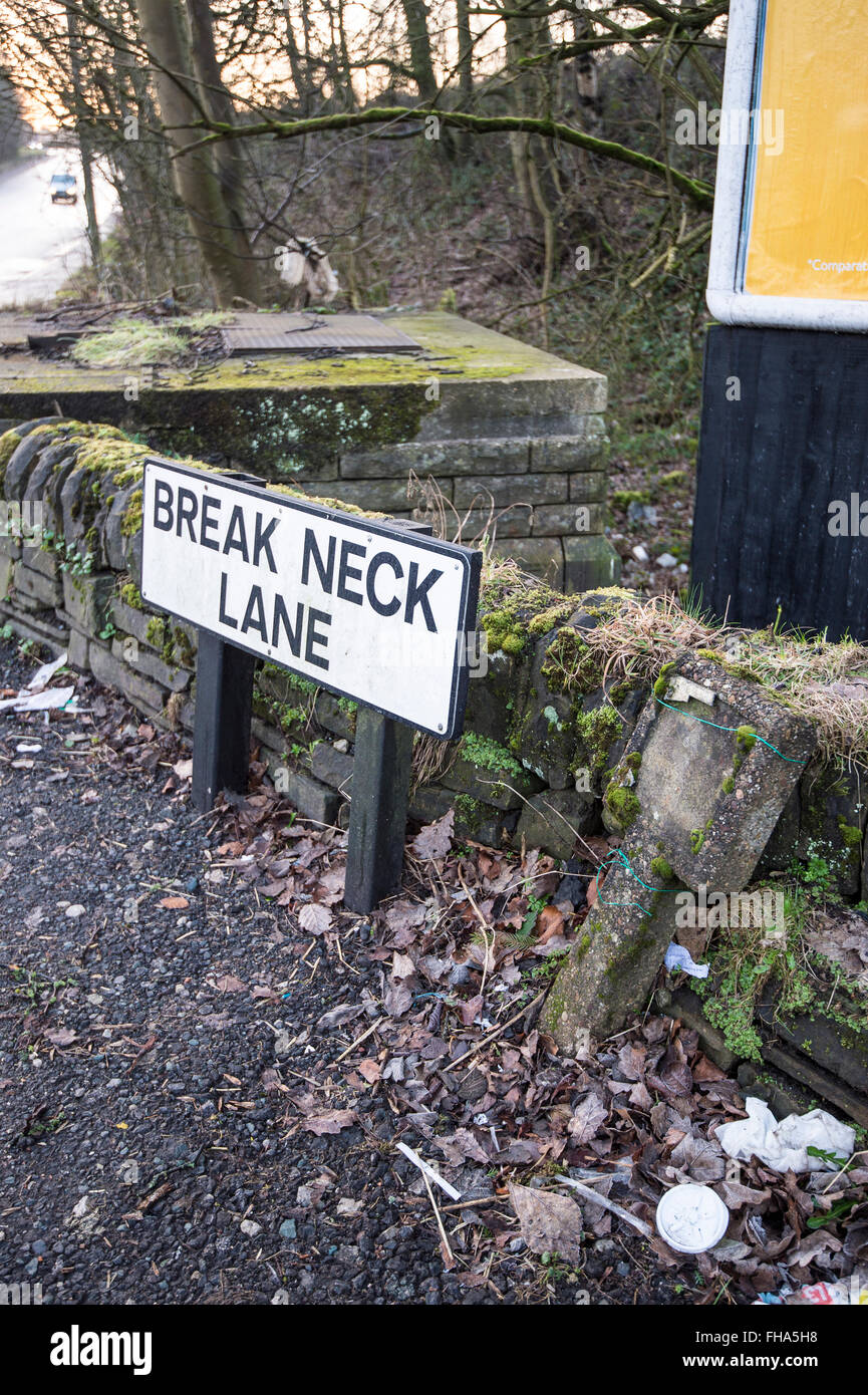 Break Neck Lane road sign Stock Photo - Alamy
