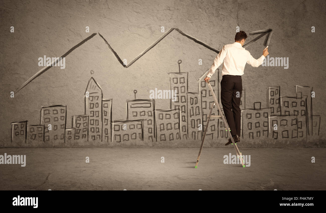 man drawing line above the city Stock Photo - Alamy