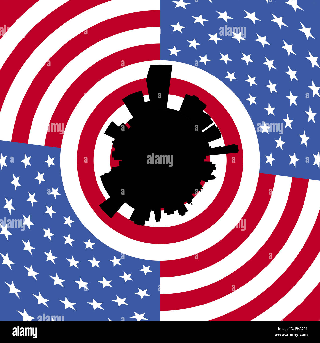 Miami circular skyline with American flag illustration Stock Photo - Alamy