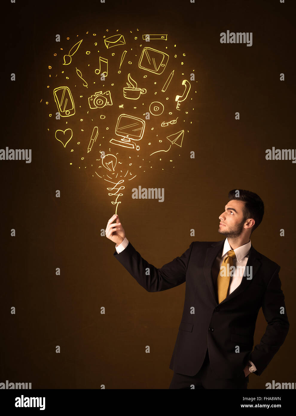 Businessman with a social media balloon Stock Photo - Alamy