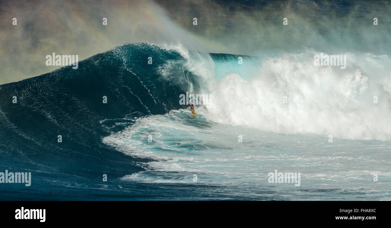 MAUI, HAWAII, USA - DECEMBER 15, 2013: Unknown surfer is riding a big ...