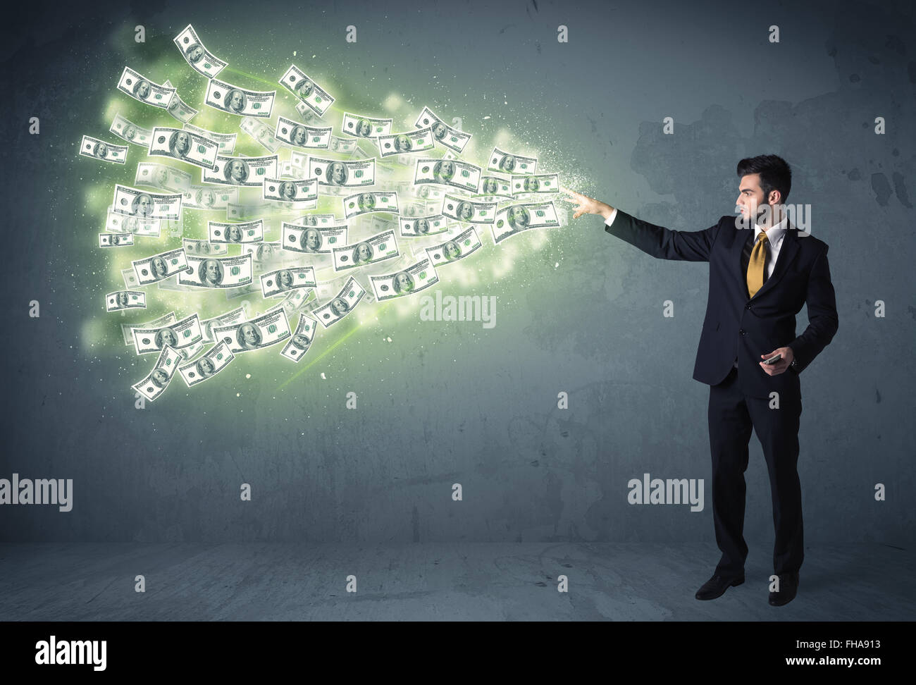 Business person throwing a lot of dollar bills concept Stock Photo - Alamy