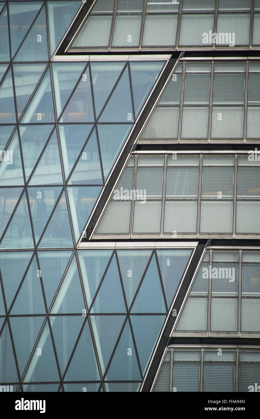 Close up of County Hall faceted rectangular and triangular glass facade ...
