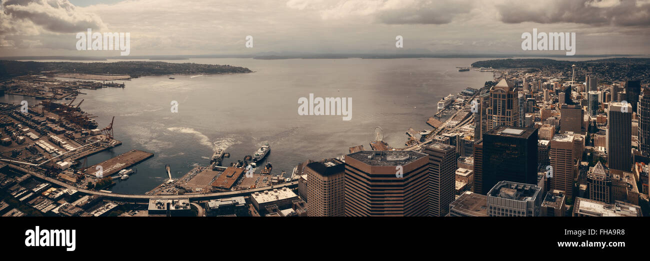Seattle bay rooftop panorama view with urban architecture Stock Photo ...