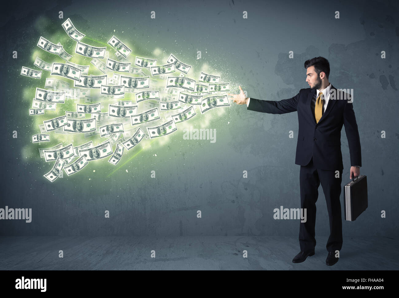 Business person throwing a lot of dollar bills concept Stock Photo - Alamy