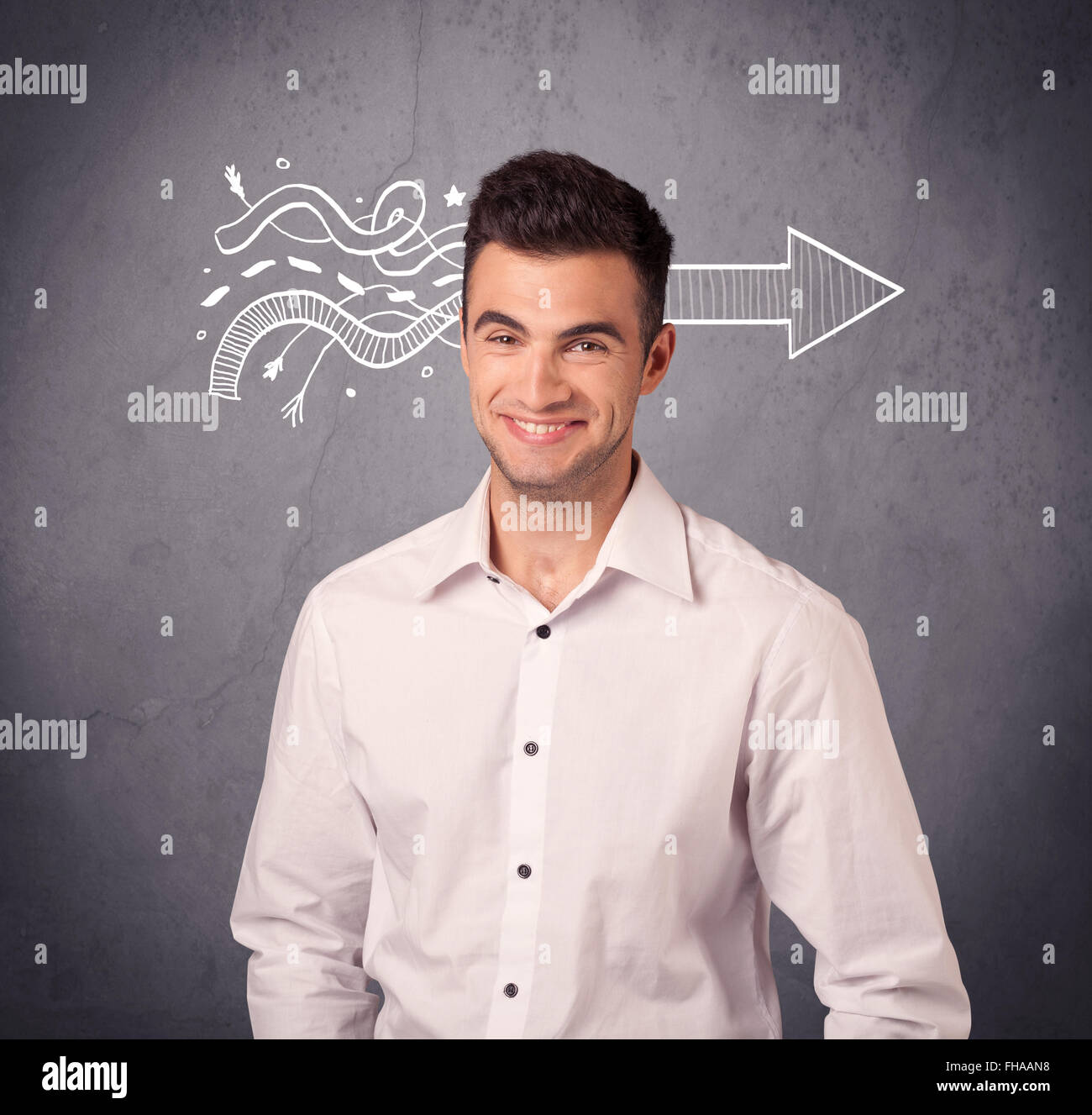 Confident sales person solves problem Stock Photo - Alamy