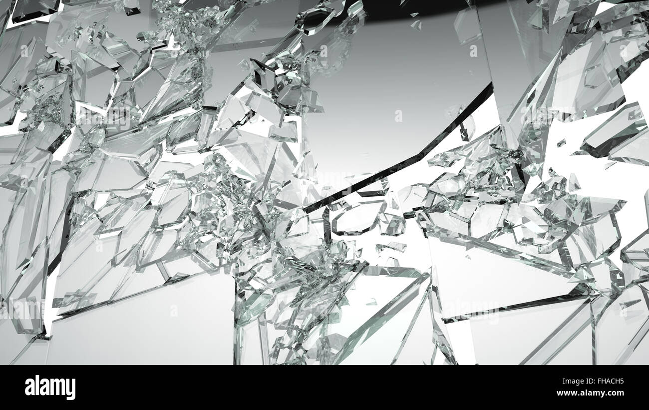Sharp Pieces of shattered glass isolated on white. Large size Stock ...
