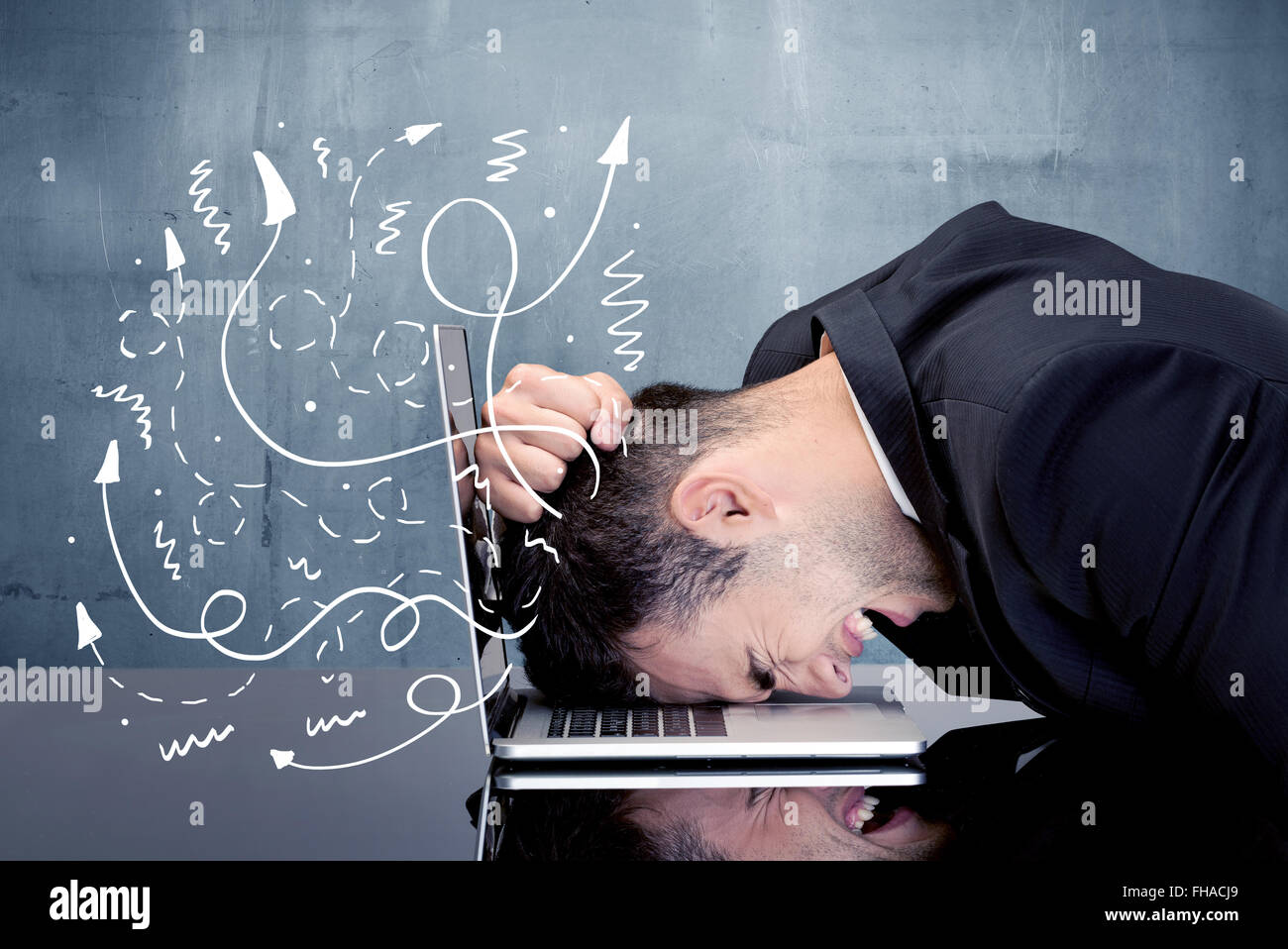 Business person with frustrated thoughts Stock Photo - Alamy